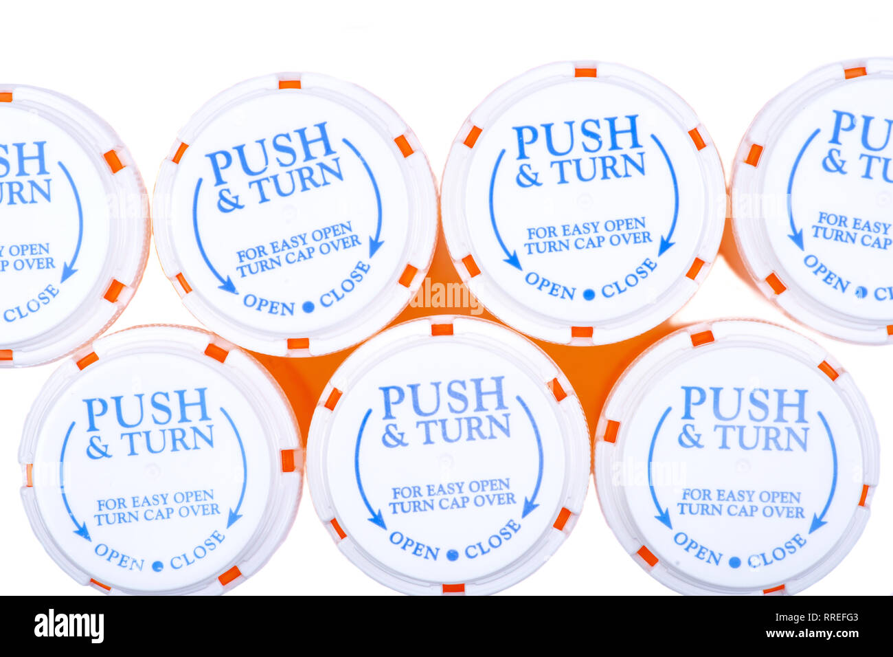Orange plastic empty prescription containers with Child-Resistant Push ...