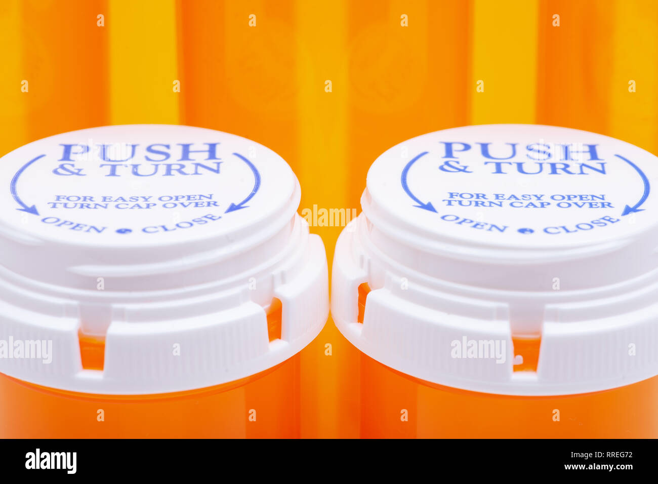 Orange plastic empty prescription containers with Child-Resistant Push ...