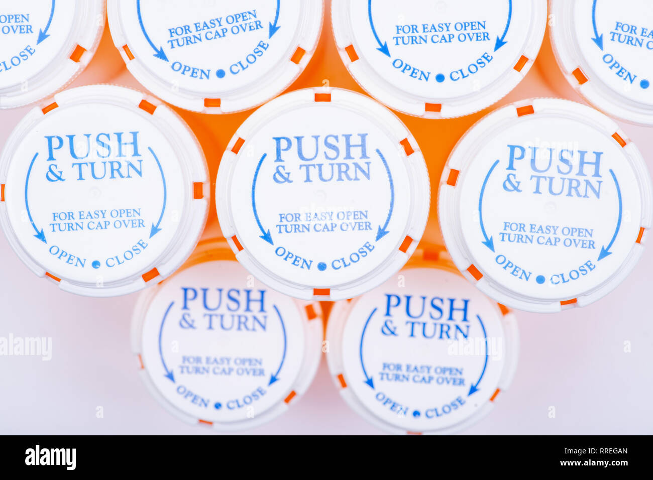Orange plastic empty prescription containers with Child-Resistant Push ...