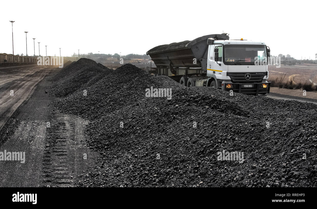 Witbank, South Africa - July 25 2011: Truck tipping processed coal for ...
