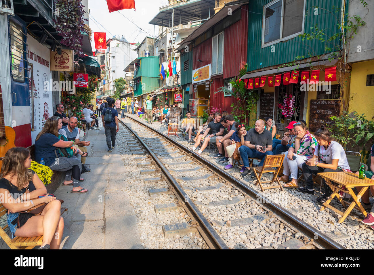 View of Hanoi train street between Le Duan and Kham Thin Street in ...
