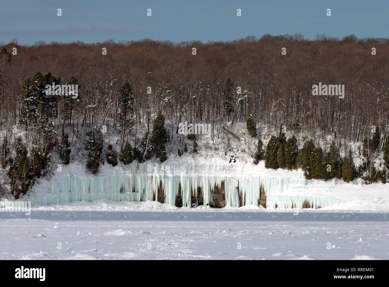 Munising, Michigan - Ice curtains on the shore of Grand Island in Lake ...