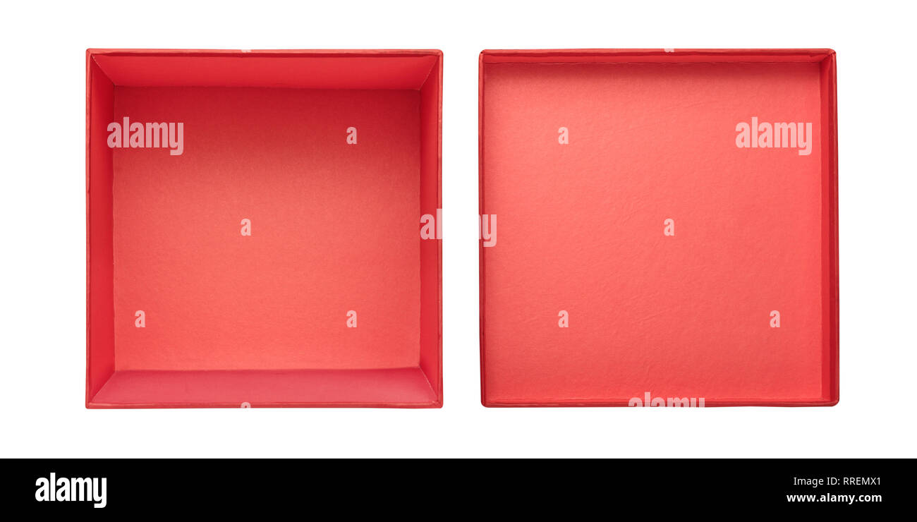 Flat lay of empty red gift box isolated on white background Stock Photo ...