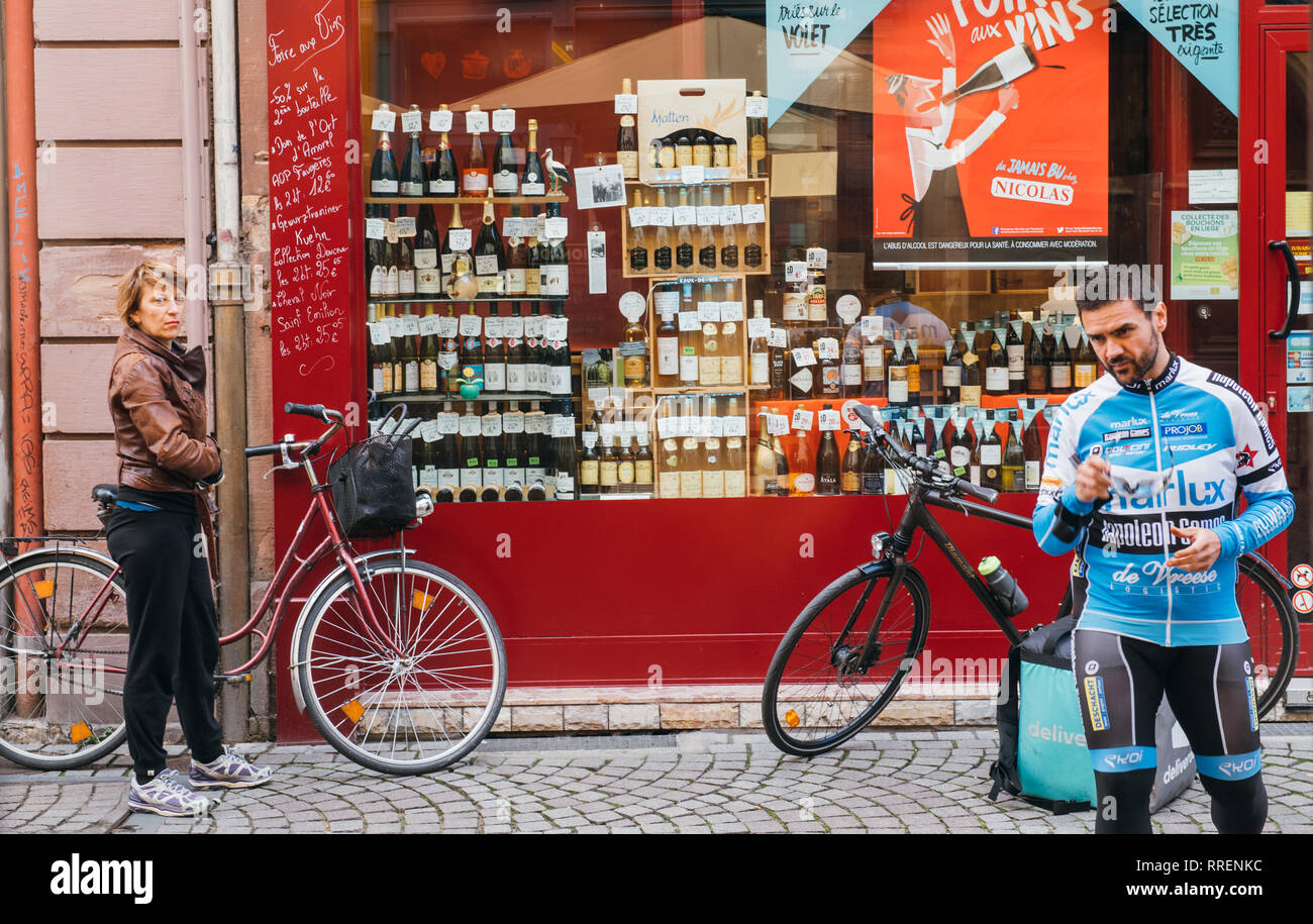 Strasbourg, France - Oct 1, 2017: Young Deliveroo biker wearing cycling ...