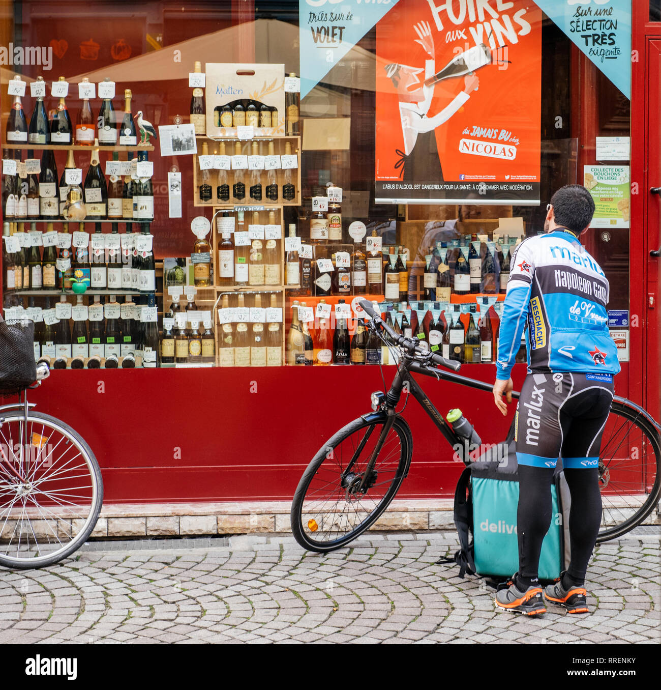 Strasbourg, France - Oct 1, 2017: Young Deliveroo biker wearing cycling ...