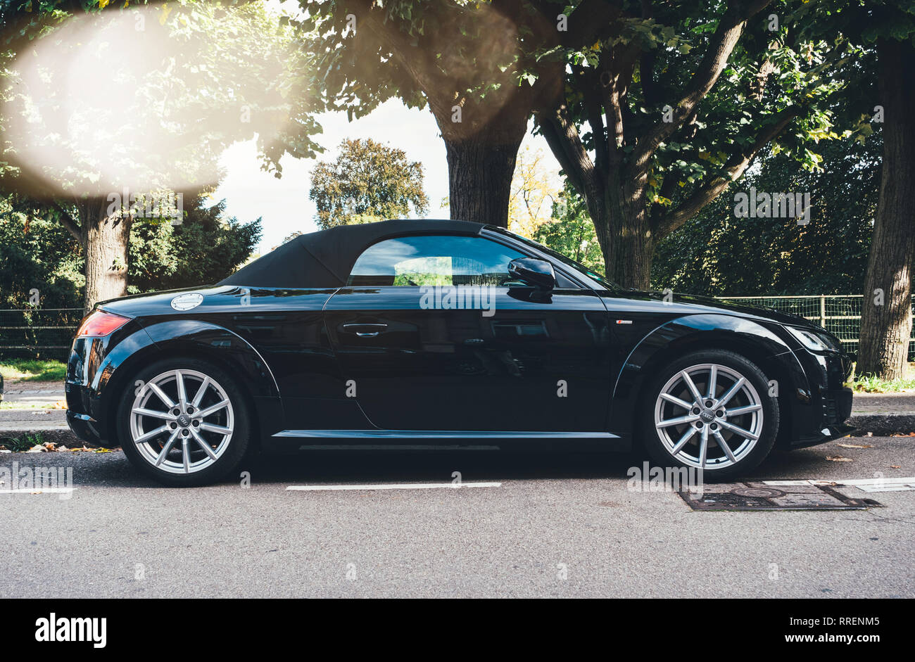 STRASBOURG, FRANCE - OCT 1, 2017: Luxury new black sport Audi TT sport ...