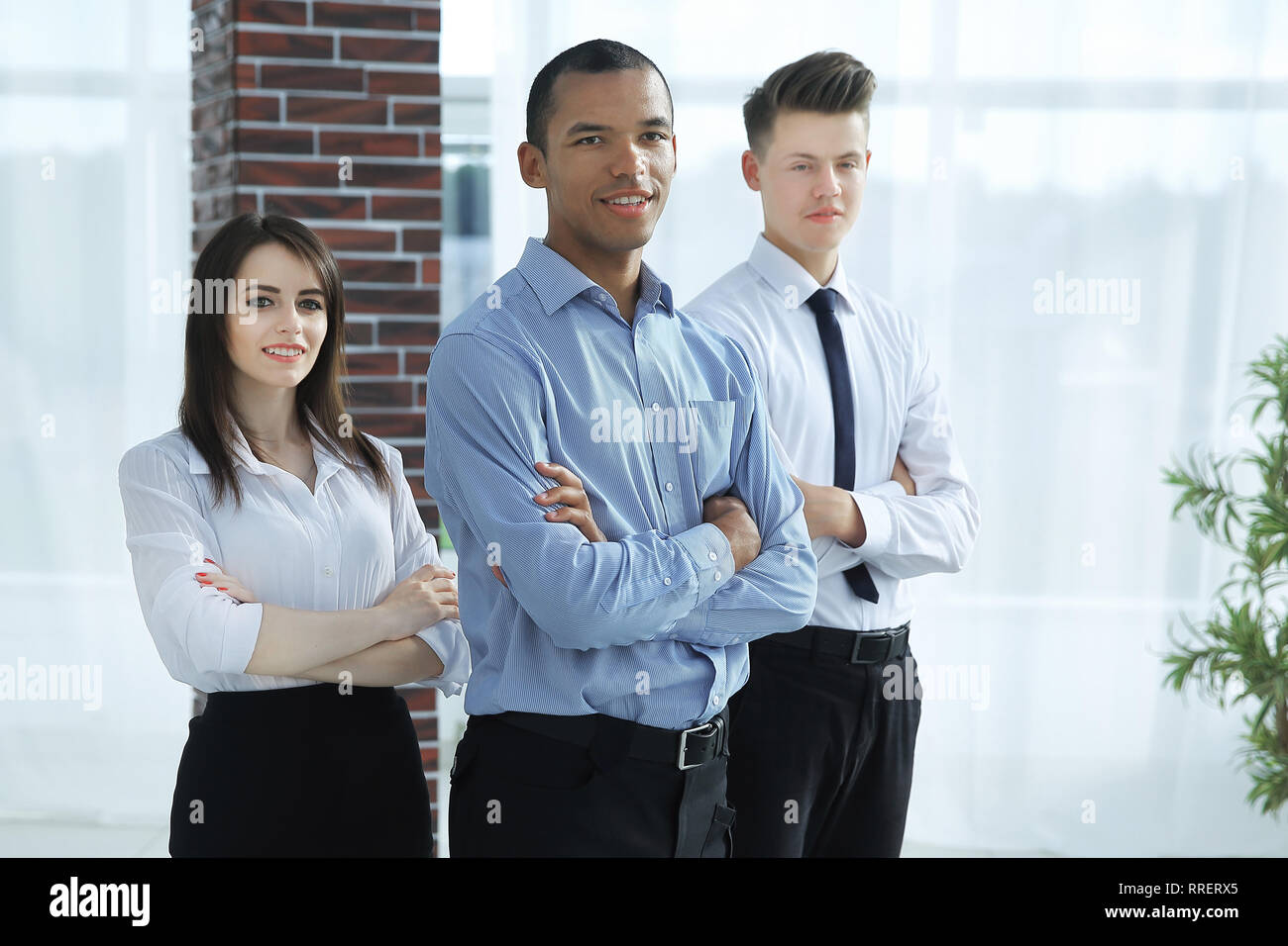 portrait of successful business team in the background of the office ...
