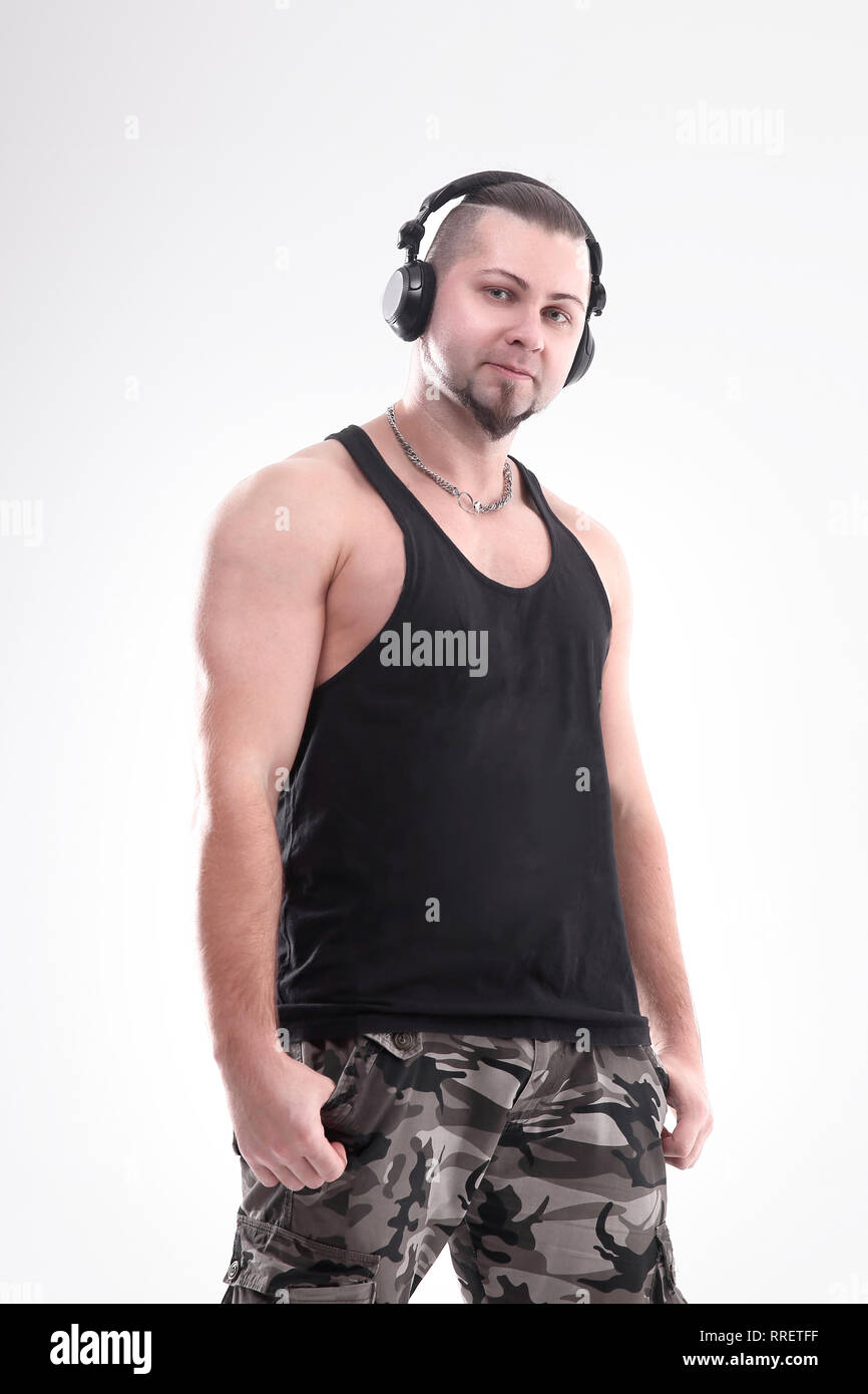 portrait of handsome rapper isolated on white Stock Photo - Alamy