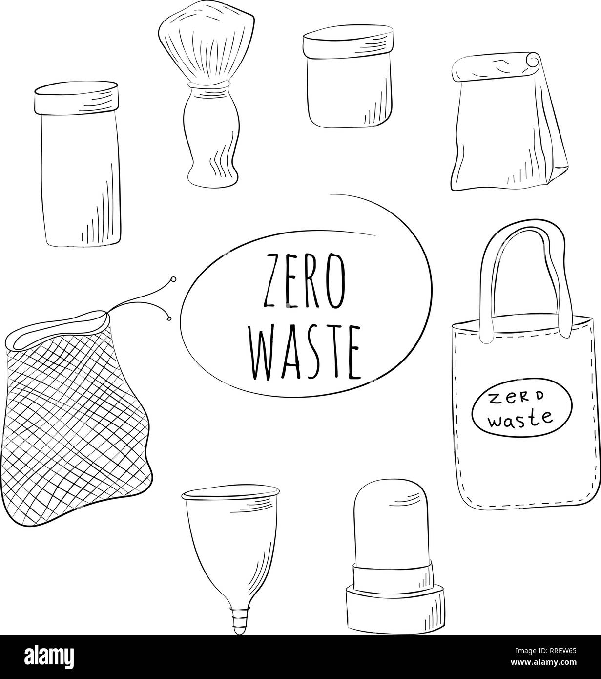 Zero Waste Concept Hand drawn elements of zero waste life. Vector ...