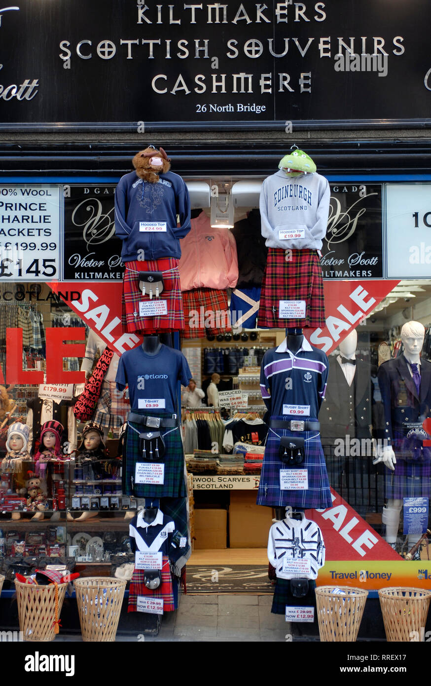 Tourism: Kilts and souvenirs shop, at North Bridge, Edinburgh ...