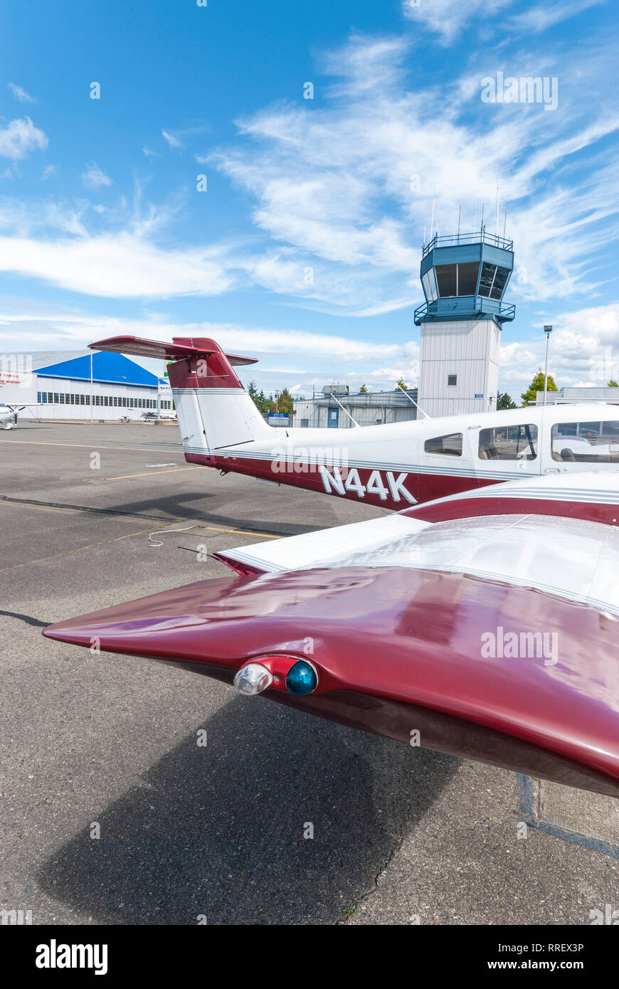 A look along the wing of an aircraft toward the tail at the Gig Harbor ...
