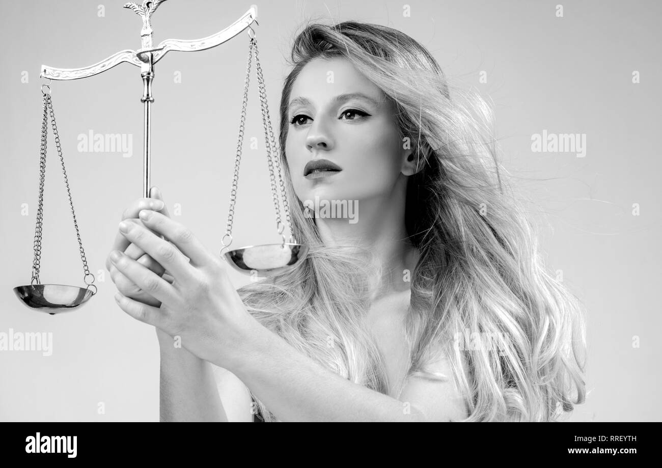 Astrology and horoscope concept, beautiful woman with scales. Femida ...
