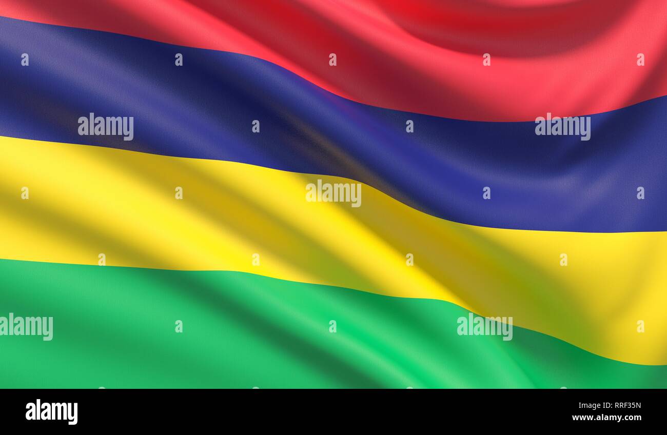 Flag of Mauritius. Waved highly detailed fabric texture. 3D ...
