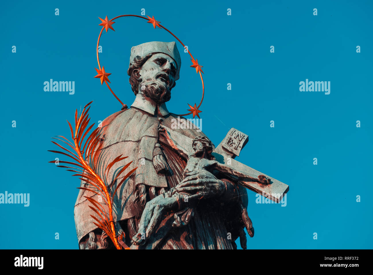 Baroque Statue of Saint John Nepomuk with golden star halo holding ...