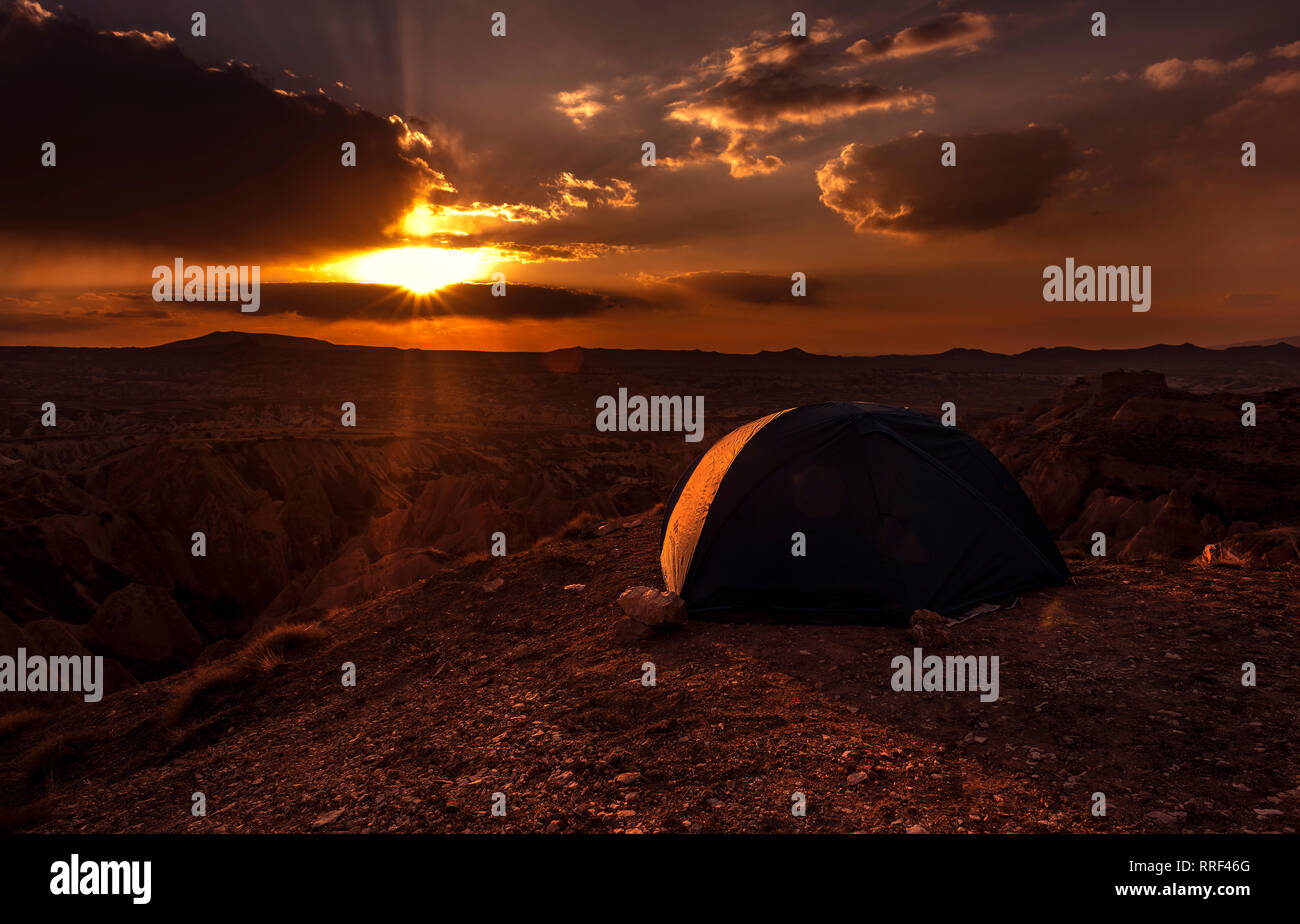 Sunset in the Red valley of Cappadocia Stock Photo - Alamy