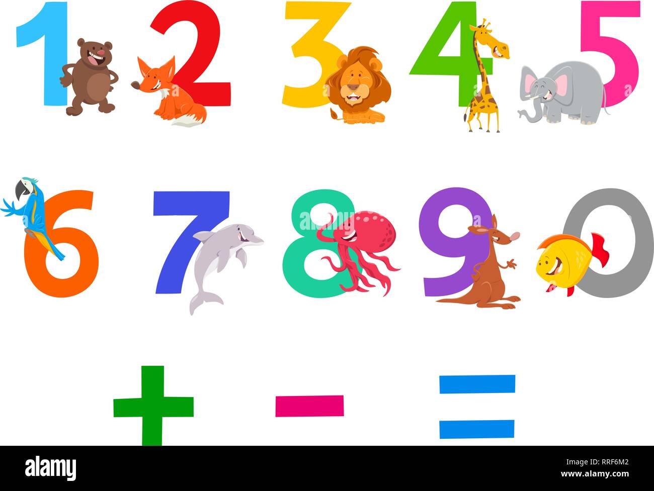 Cartoon Illustration of Numbers Set from Zero to Nine with Cute Animal ...