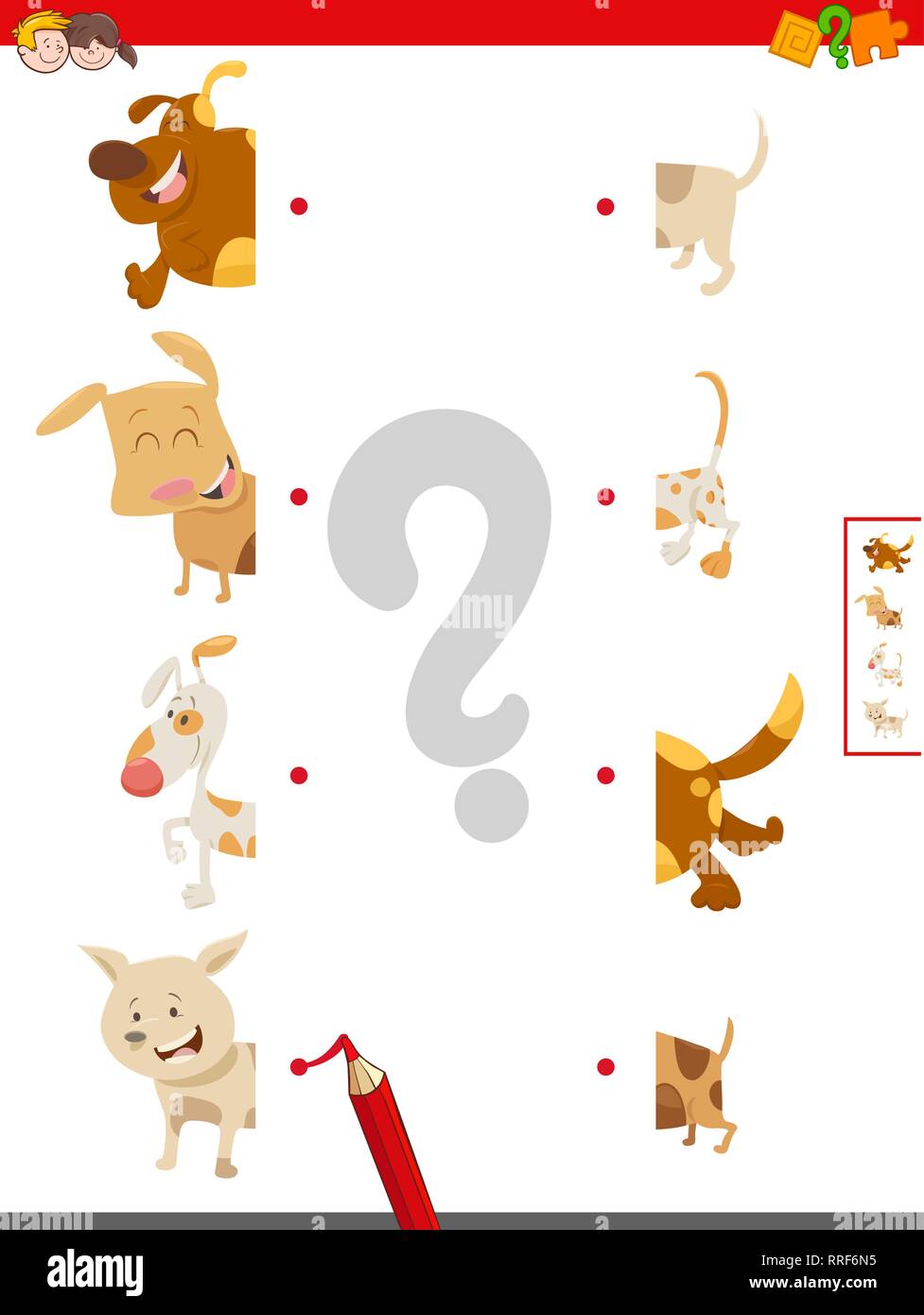 Cartoon Illustration of Educational Game of Matching Halves of Cute Dog ...