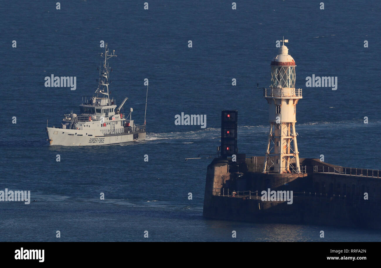 HMC Vigilant, a Border Force cutter, arrives back at Dover Marina ...