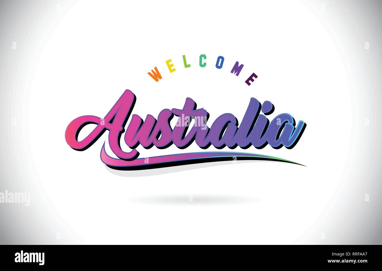 Australia Welcome To Word Text with Creative Purple Pink Handwritten ...
