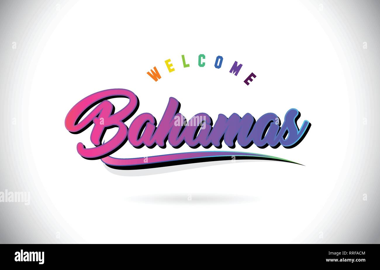 Bahamas Welcome To Word Text with Creative Purple Pink Handwritten Font ...