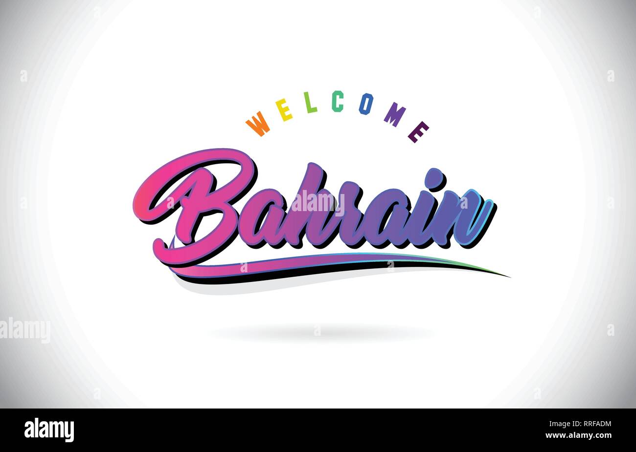 Bahrain Welcome To Word Text with Creative Purple Pink Handwritten Font ...