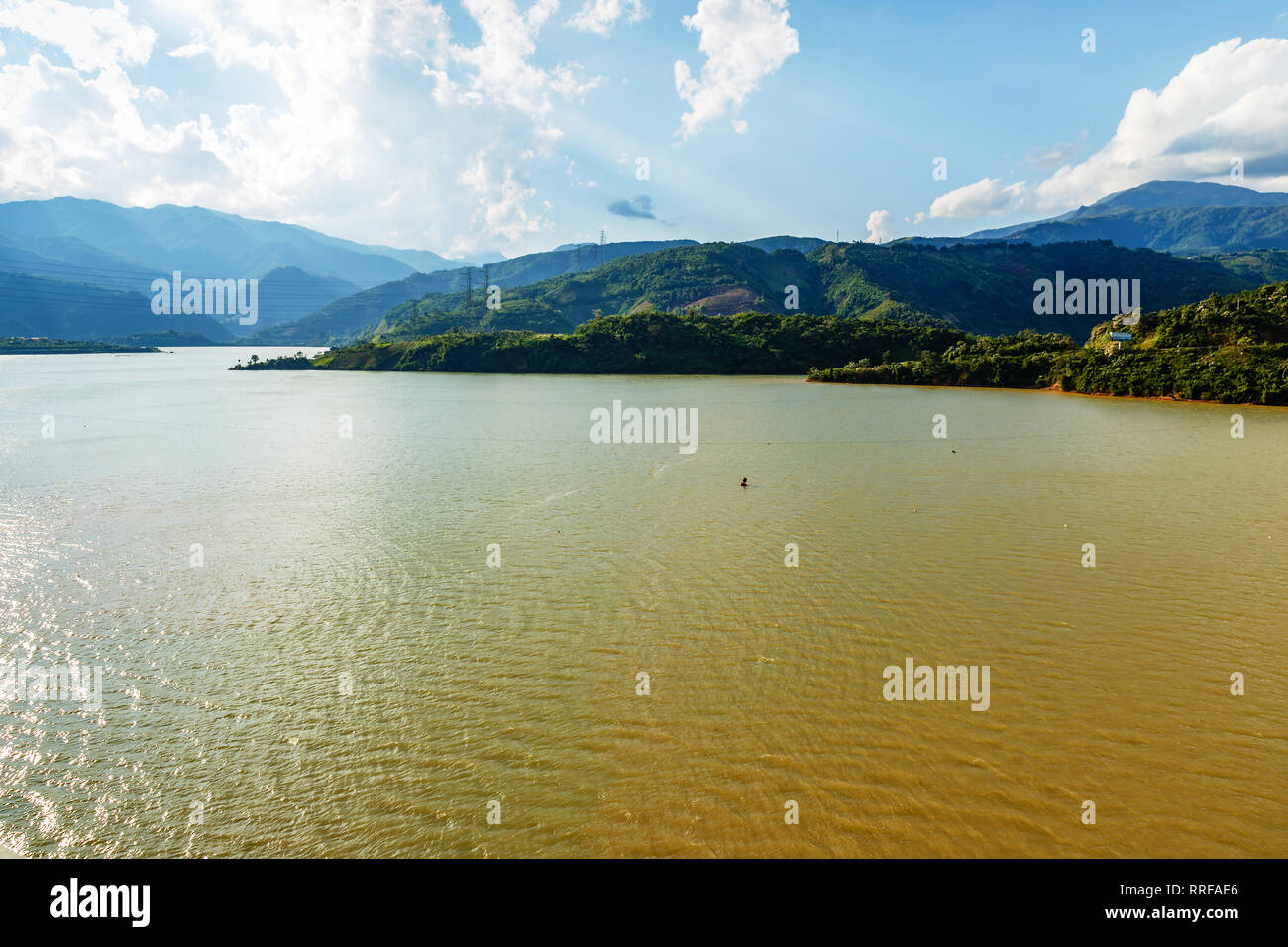 black river or Song da river, border of Lai Chau province and Dien Bien ...