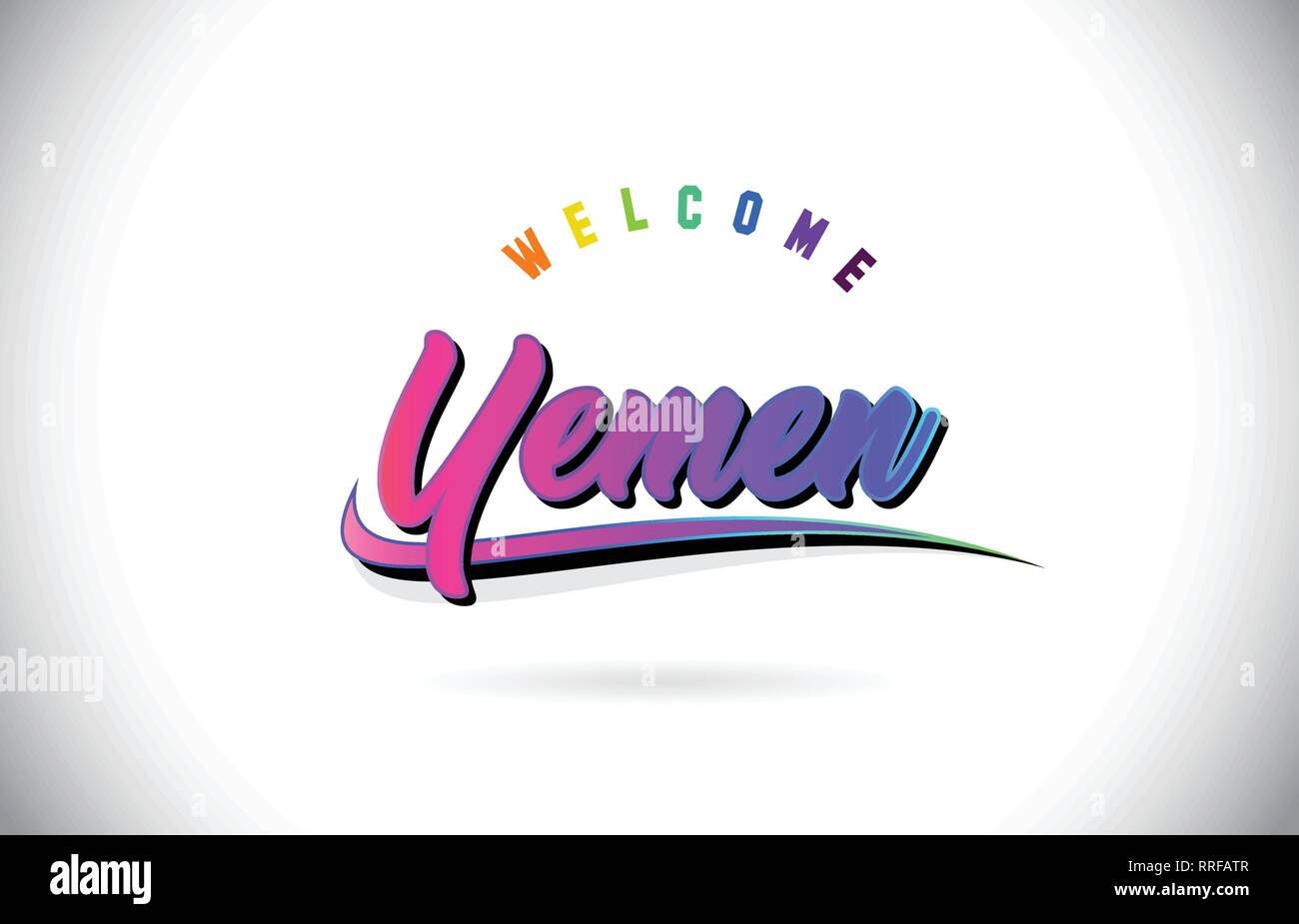 Yemen Welcome To Word Text with Creative Purple Pink Handwritten Font ...