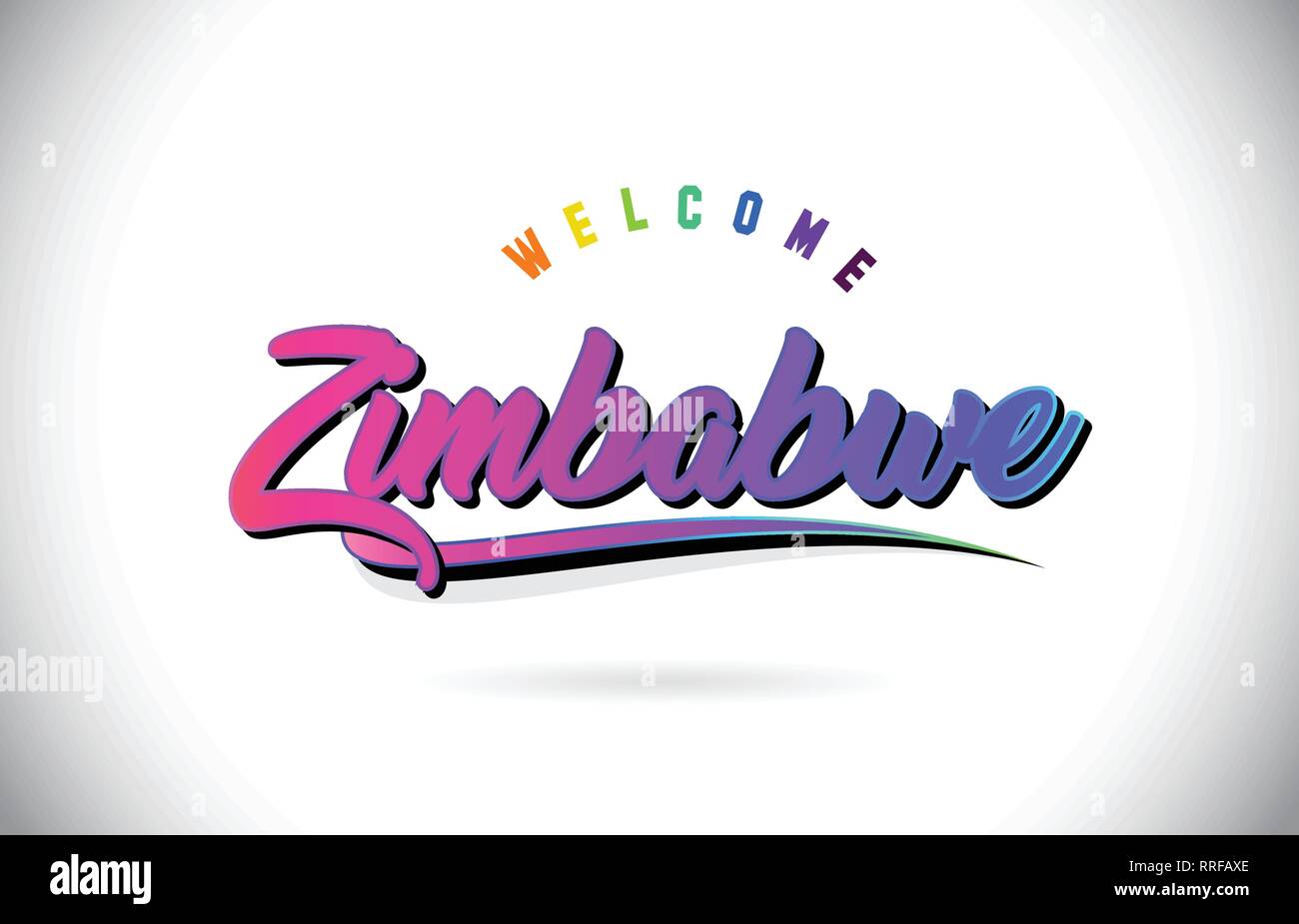 Zimbabwe Welcome To Word Text with Creative Purple Pink Handwritten ...