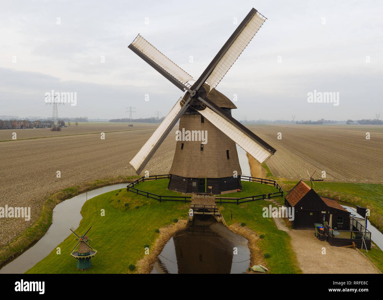 Typical Dutch windmill from the 17th century shot from above with a ...