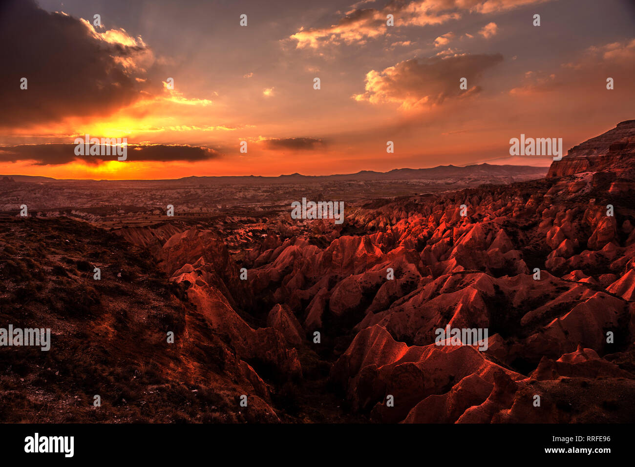 Sunset in the Red valley of Cappadocia Stock Photo - Alamy