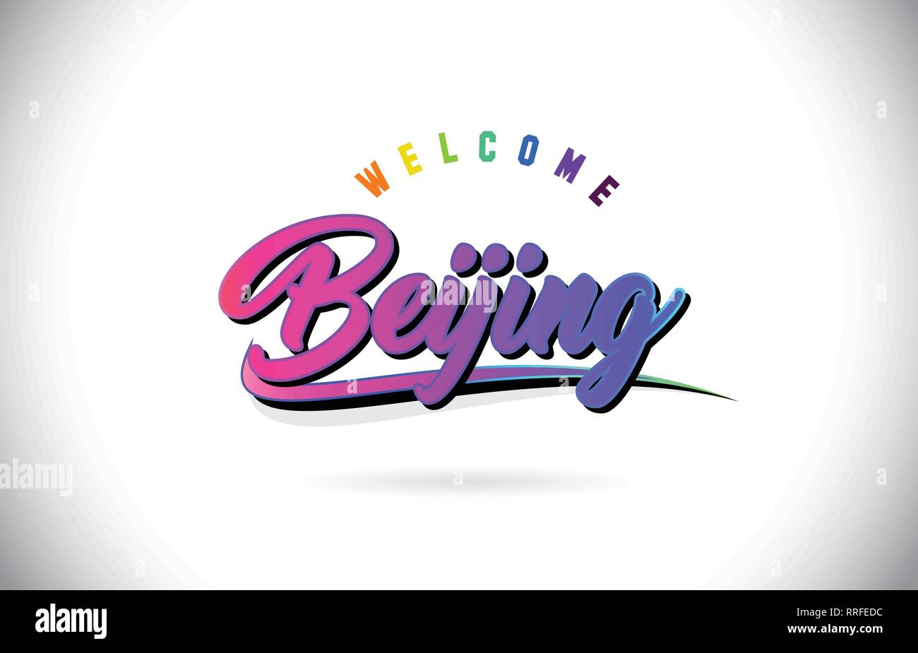 Beijing Welcome To Word Text with Creative Purple Pink Handwritten Font ...