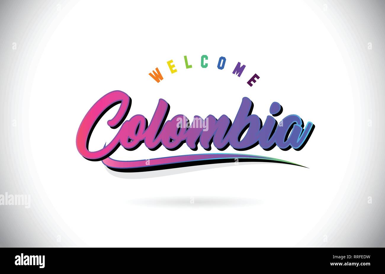 Colombia Welcome To Word Text with Creative Purple Pink Handwritten ...