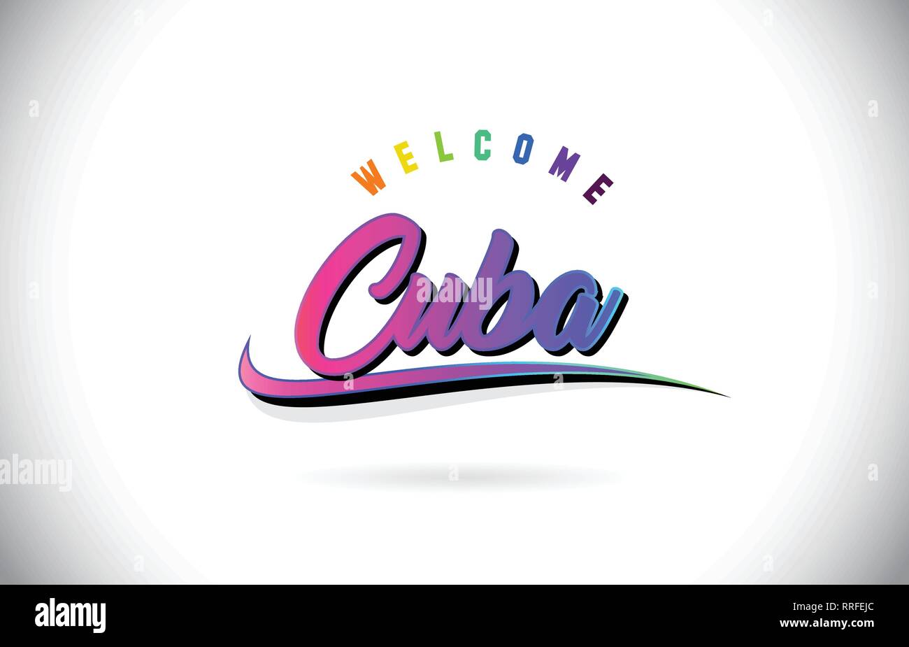 Cuba Welcome To Word Text With Creative Purple Pink Handwritten Font