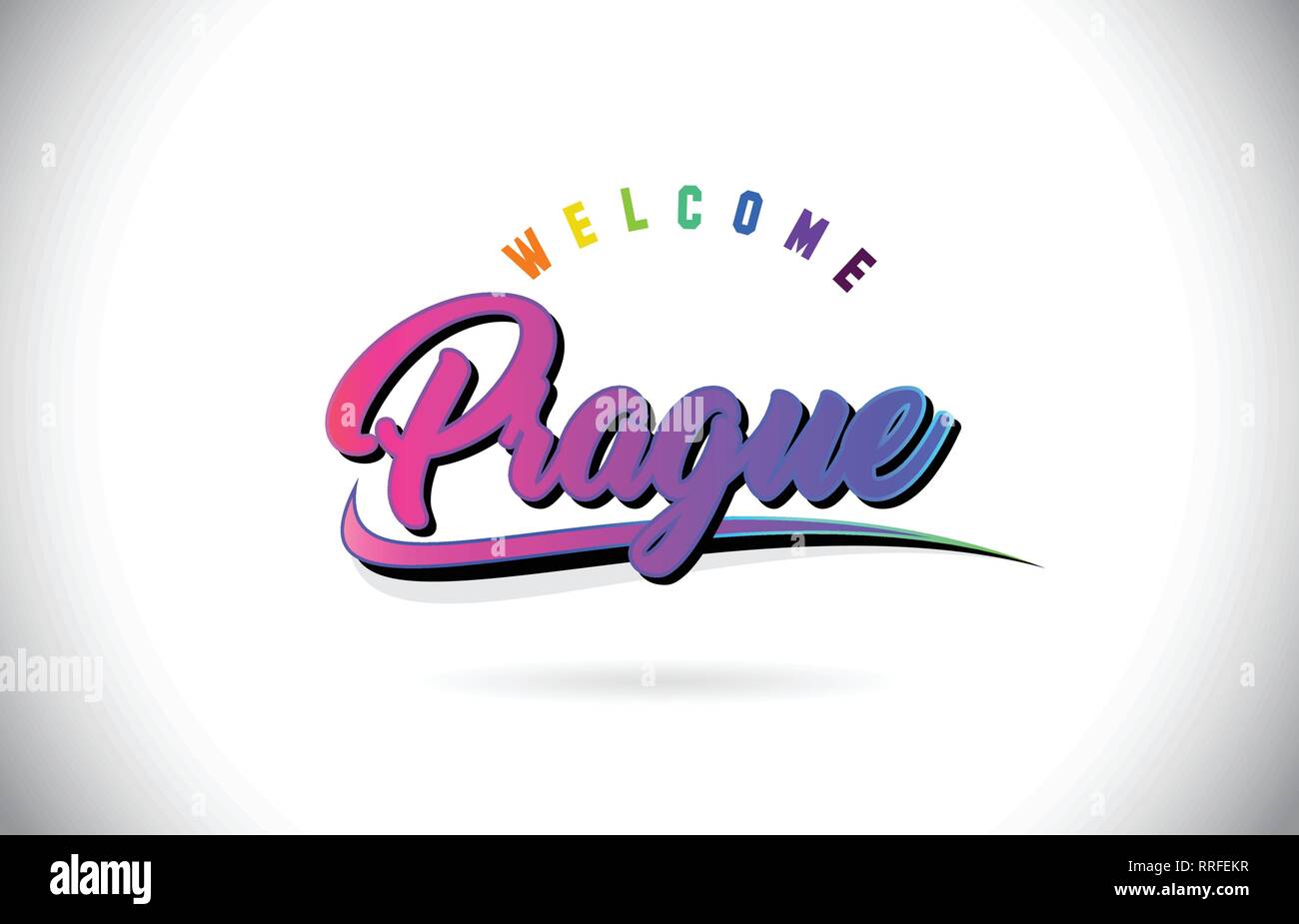 Prague Welcome To Word Text with Creative Purple Pink Handwritten Font ...