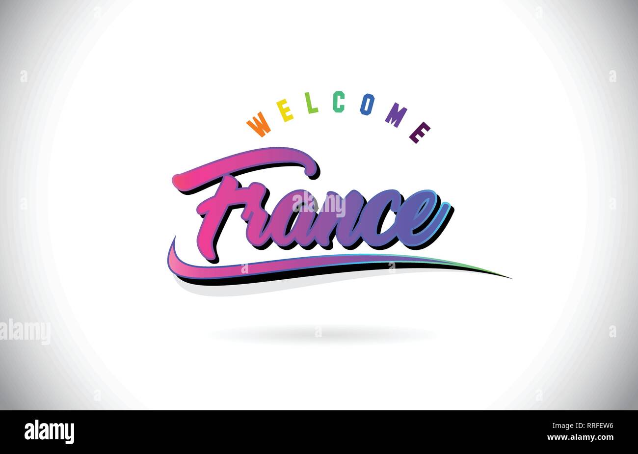 France Welcome To Word Text with Creative Purple Pink Handwritten Font ...