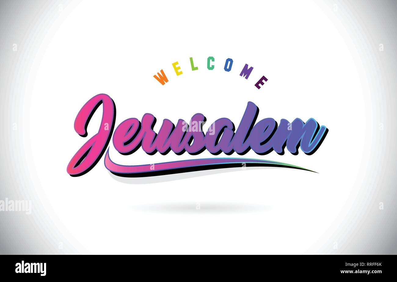 Jerusalem Welcome To Word Text with Creative Purple Pink Handwritten ...