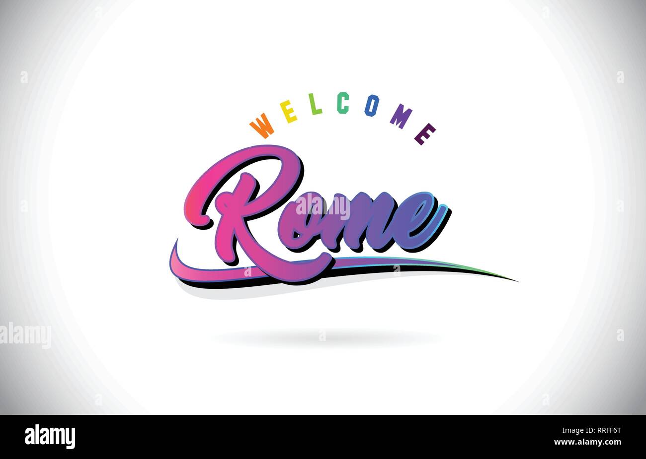 Rome Welcome To Word Text with Creative Purple Pink Handwritten Font ...