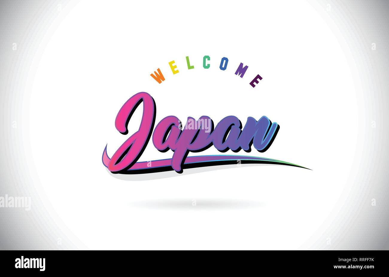 Japan Welcome To Word Text with Creative Purple Pink Handwritten Font ...