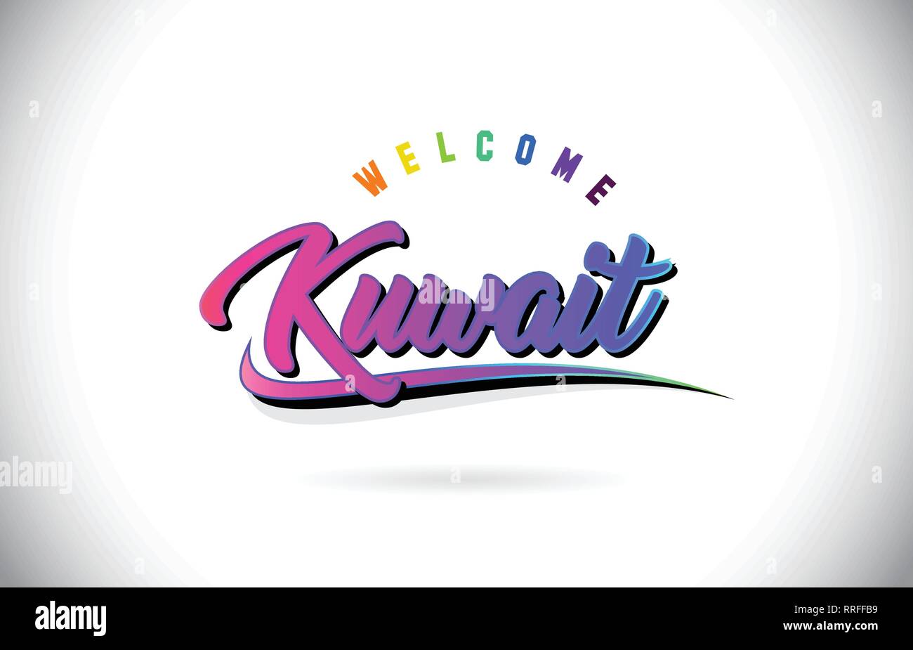 Kuwait Welcome To Word Text with Creative Purple Pink Handwritten Font ...