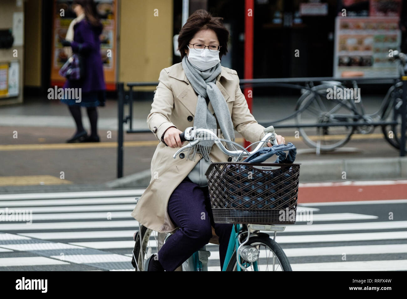 February 26, 2019 - Tokyo, Japan - A woman wears a mask during the hay ...