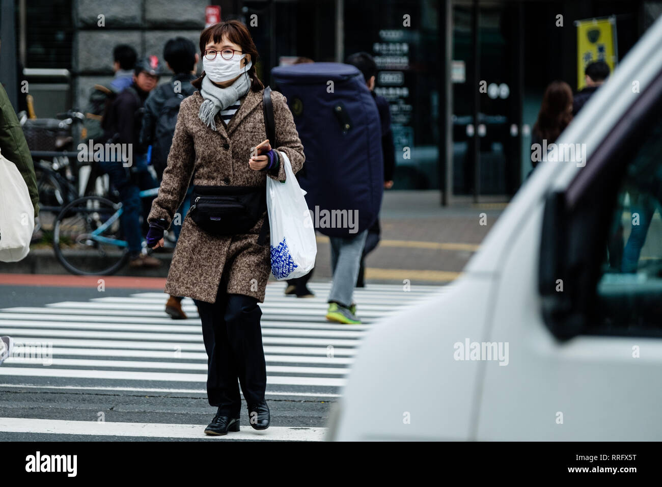 February 26, 2019 - Tokyo, Japan - A woman wears a mask during the hay ...