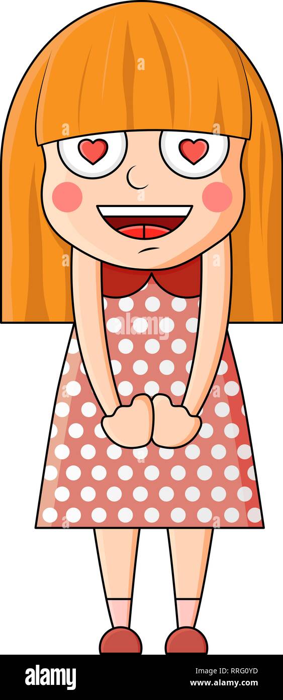 Cute cartoon red girl with love in eyes. Vector illustration Stock ...