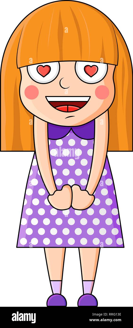 Cute cartoon red girl with love in eyes. Vector illustration Stock ...