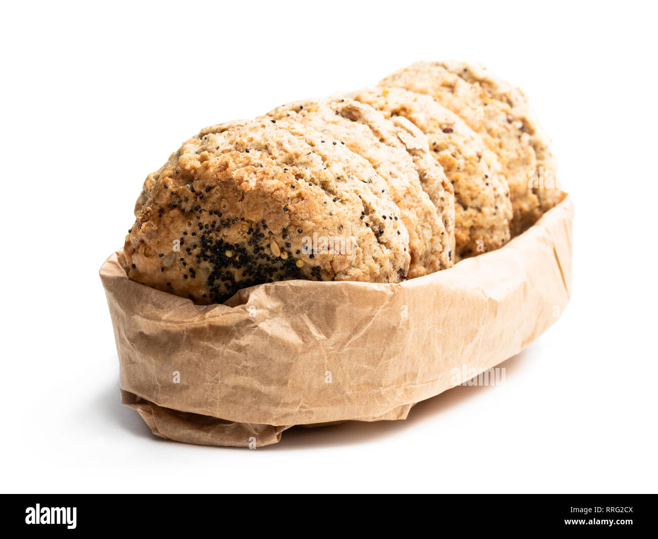 Wholemeal seeded scones on paper bag isolated on white Stock Photo - Alamy