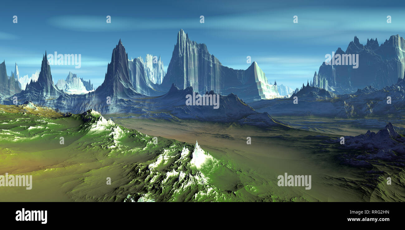 Fantasy alien planet. Mountain. 3D illustration Stock Photo - Alamy