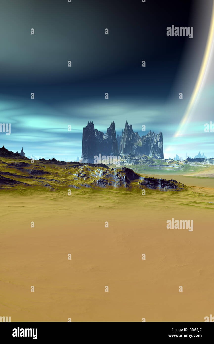Fantasy alien planet. Mountain. 3D illustration Stock Photo - Alamy