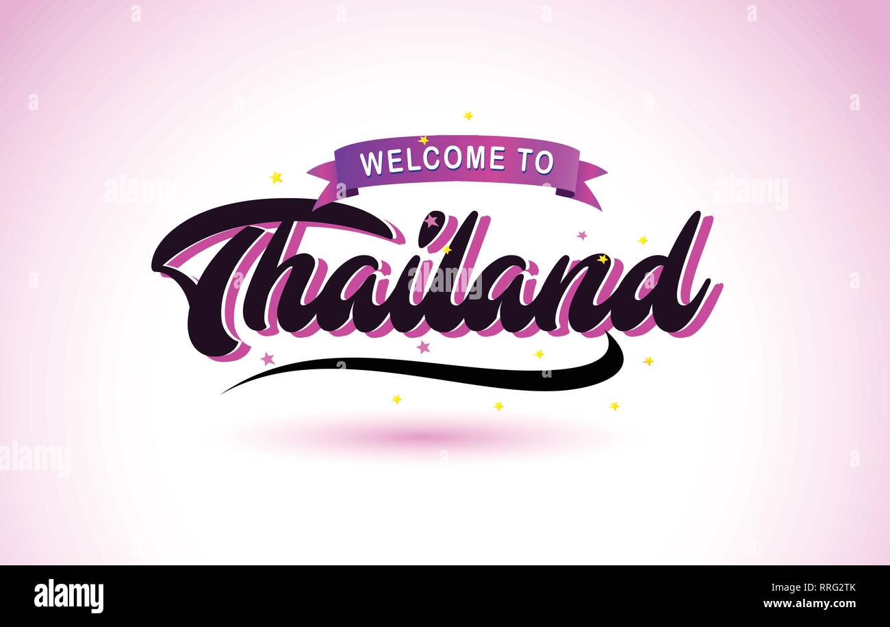 Thailand Welcome to Creative Text Handwritten Font with Purple Pink ...