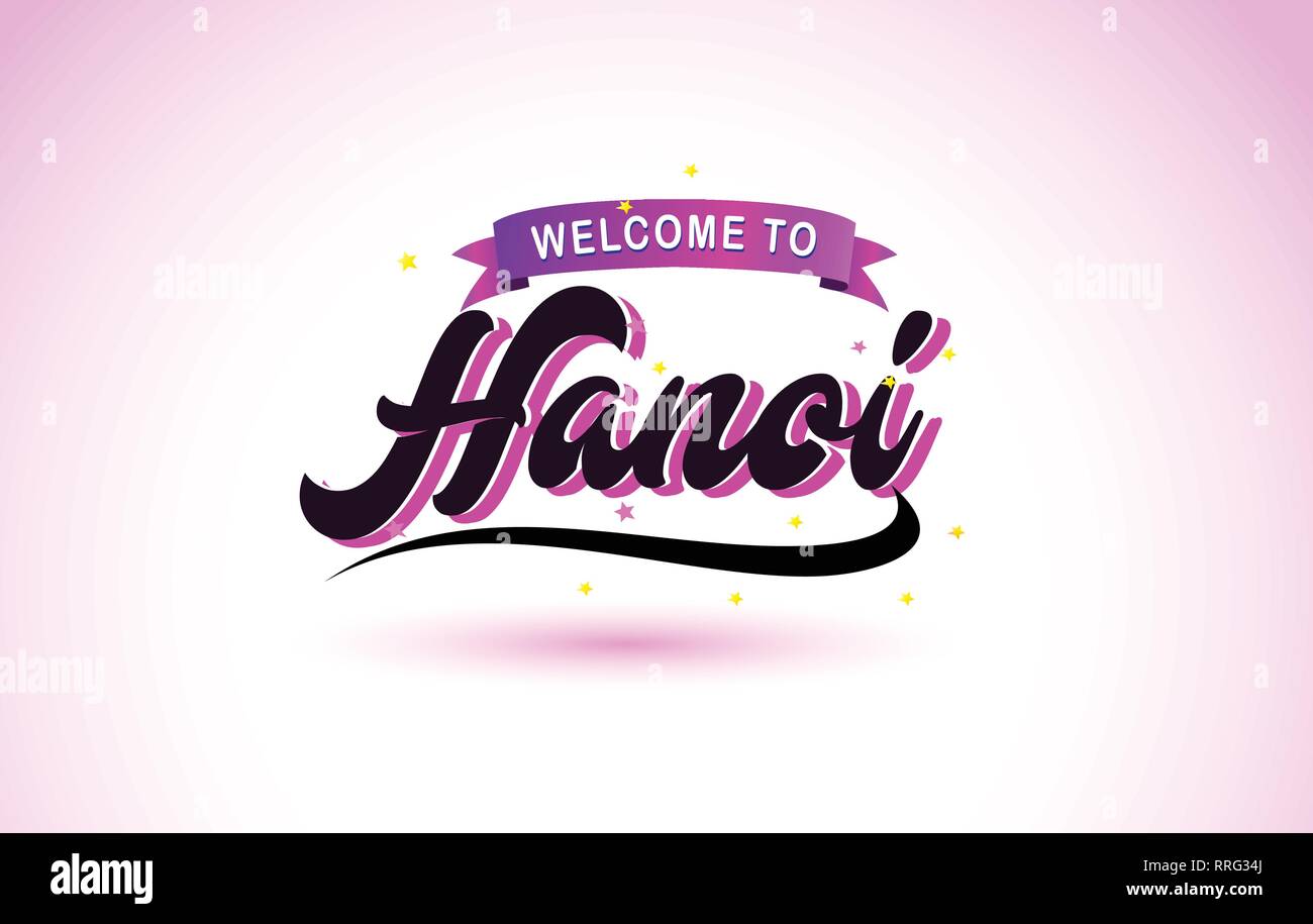 Hanoi Welcome to Creative Text Handwritten Font with Purple Pink Colors ...