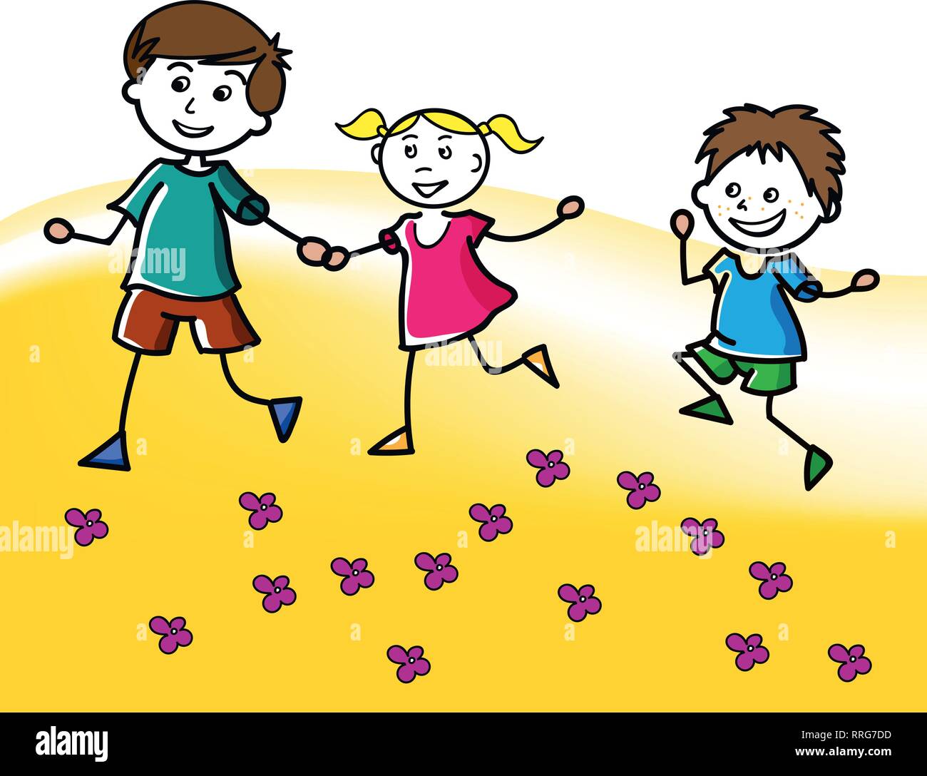 Kids walk in field Stock Vector Images - Alamy