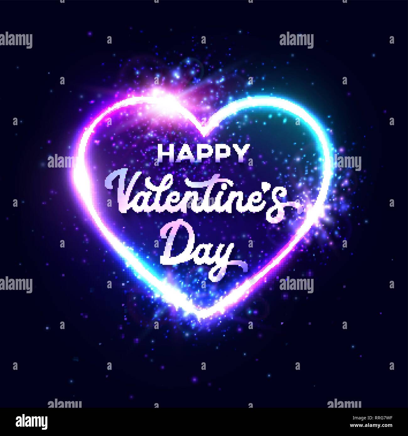 Happy Valentines Day. Neon script lettering inscription. Wire hand ...